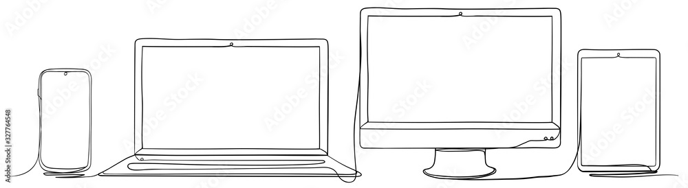 Mobile Phone, Laptop, Computer Monitor and Tablet PC. Hand Drawn ...