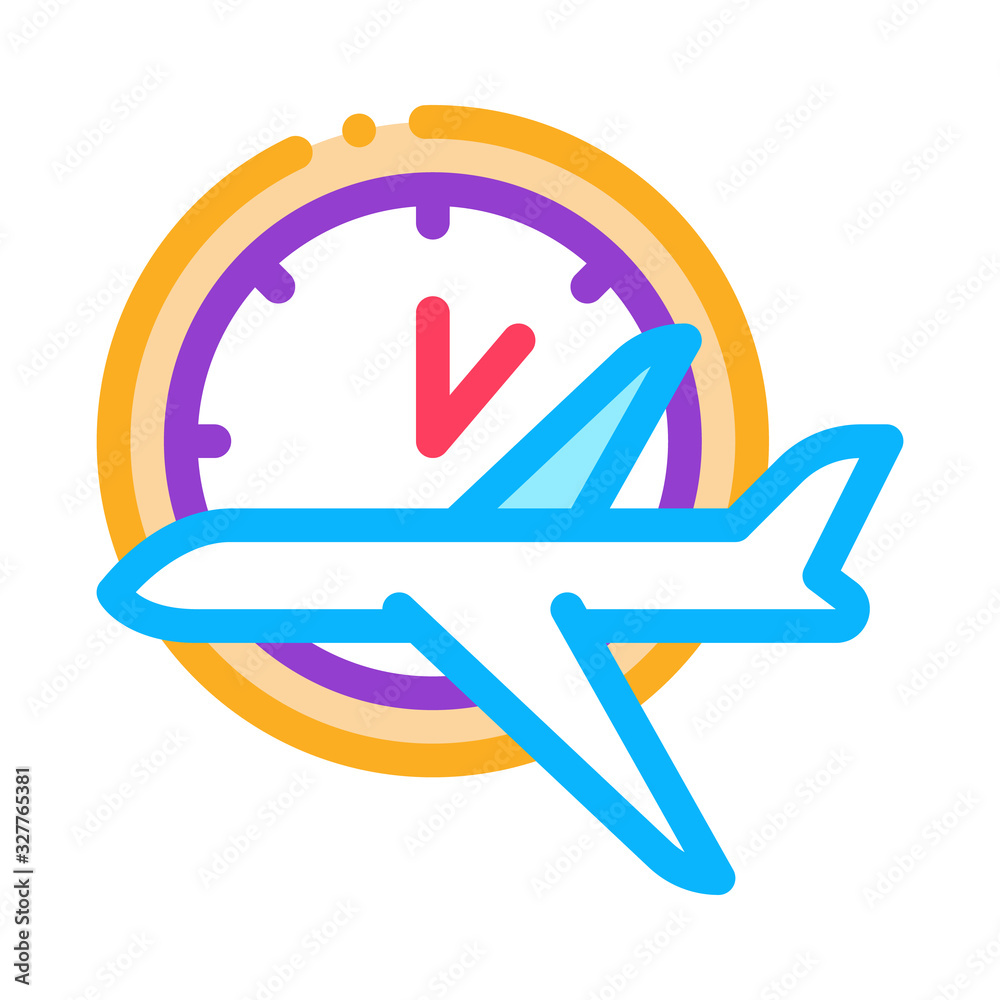 Plane Fly Time Or Lateness Icon Thin Line Vector. Flying Airplane And ...