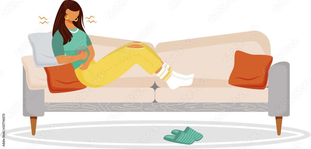 Period pain flat color vector faceless character. Woman suffering ...