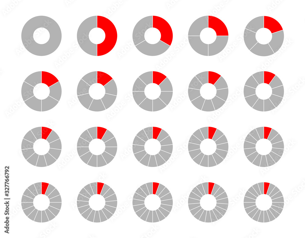 Fractions vector icons. Pie chart circles. Business chart elements ...