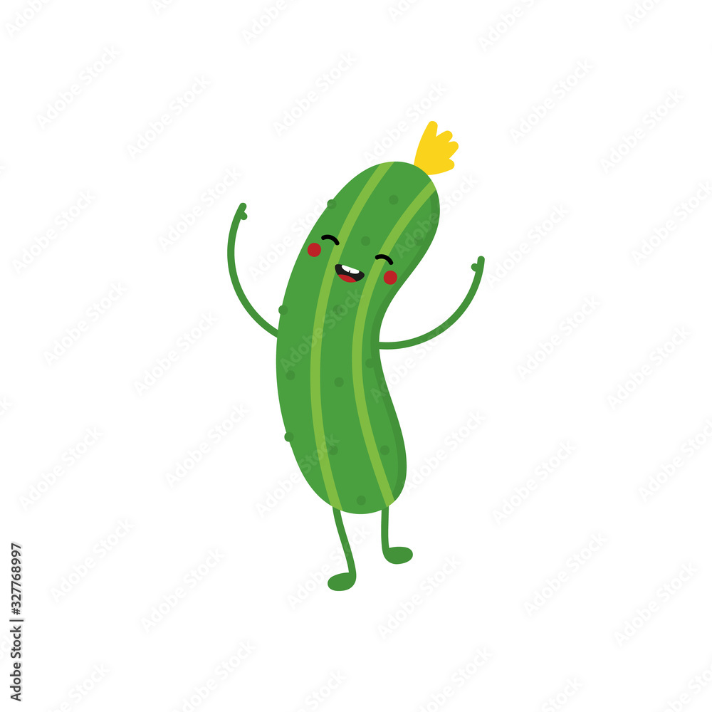 Cute vector cucumber cartoon character, smiling, dancing, having fun ...