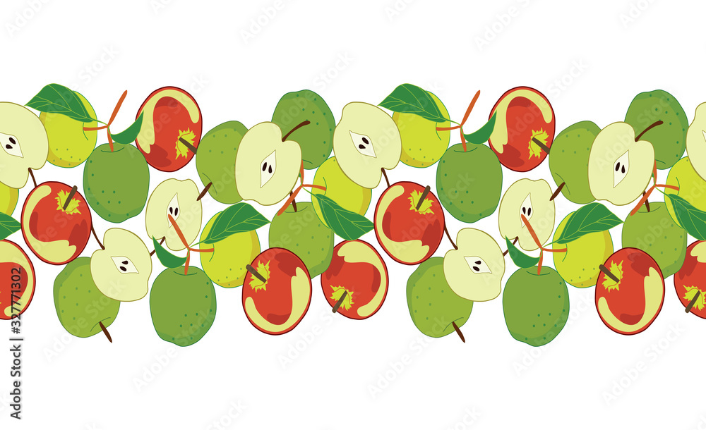 Seamless horizontal border with apple fruits Stock Vector | Adobe Stock