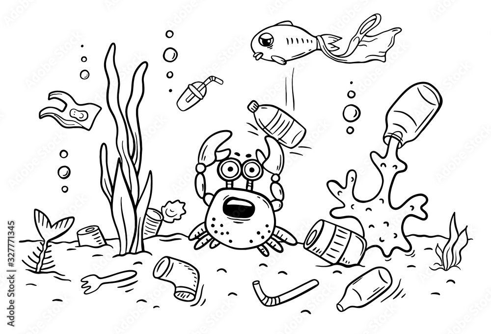 Sea animals suffer from ocean pollution with plastics, ecology and ...