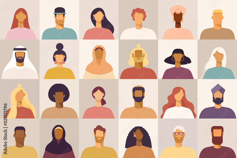 Set of avatars of male and female cartoon characters. People with ...