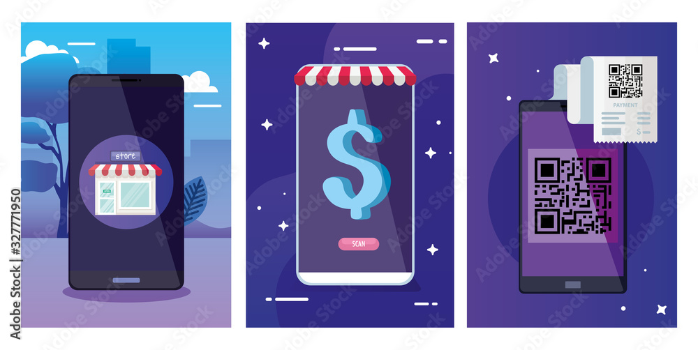 qr code paper smartphones dollar and store design of technology scan ...