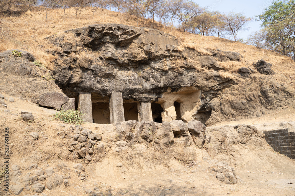 Pillars at the Elephanta Caves ruins in Mumbai (Bombay) India at ...
