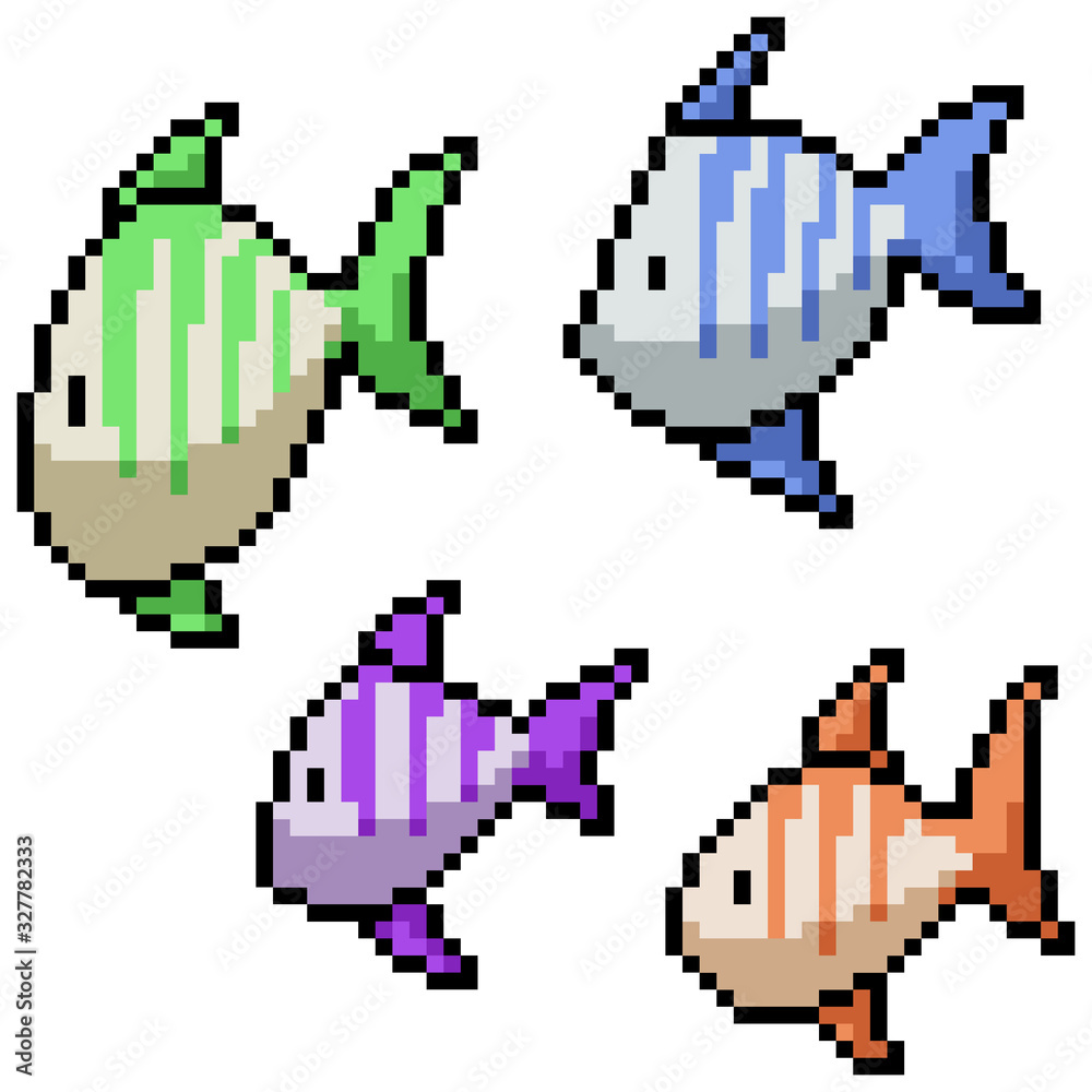 vector pixel art isolated fish school Stock Vector | Adobe Stock