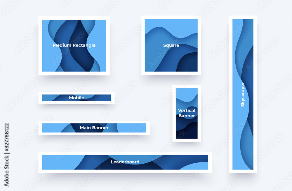 Banner and ad sizes. Paper cut cover templates isolated. Vertical and ...