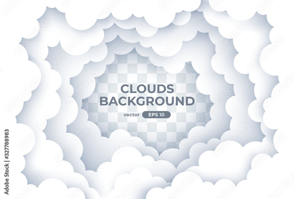 Clouds circle frame. Sky with white clouds background. Round border of ...