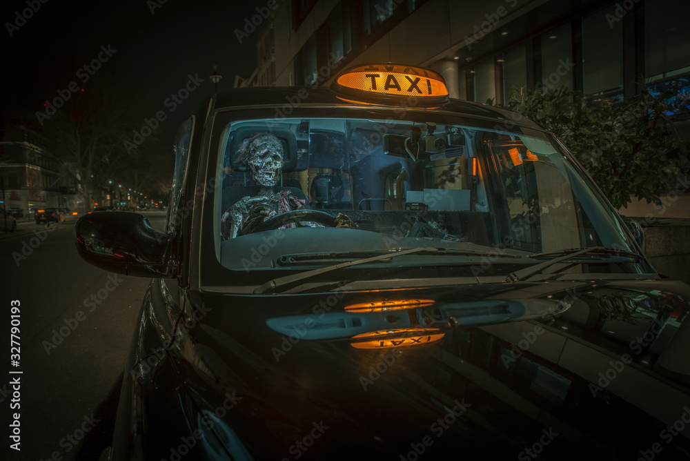 Zombie monster driving a taxi in the city Stock Photo | Adobe Stock