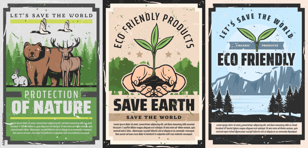 Save Earth and Protect Planet vintage posters, ecology and environment ...