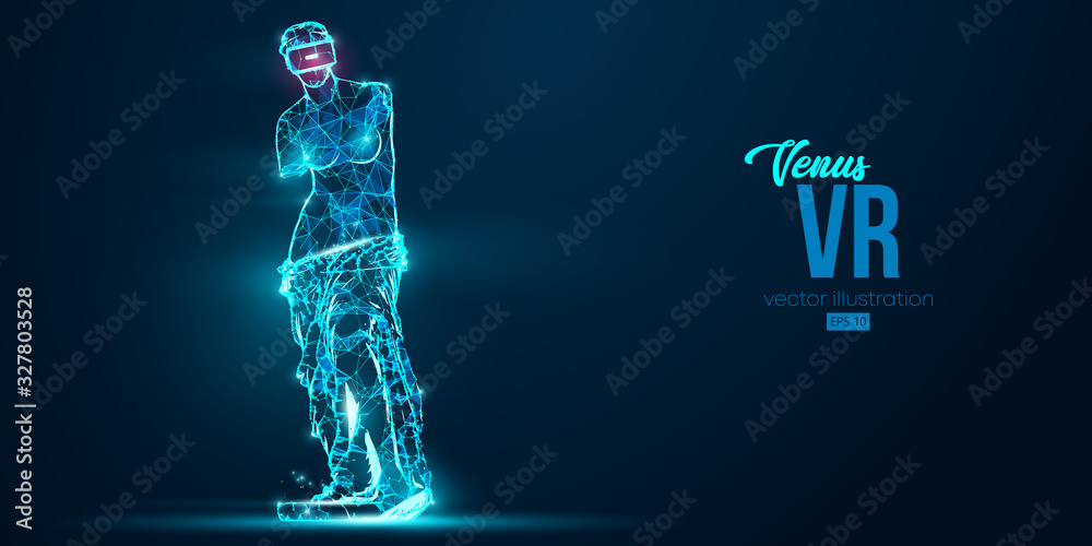 VR headset holographic low poly wireframe banner. Abstract silhouette ...