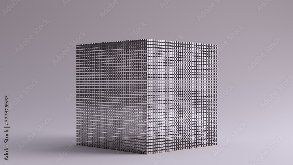 Silver Cube Made out of Lots of Small Cubes with a Visual Aliasing ...