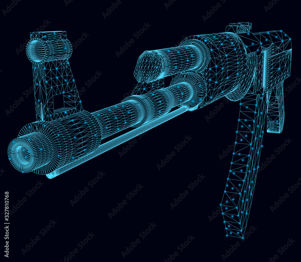 Vetor de Wireframe of a Kalashnikov assault rifle made of blue lines ...