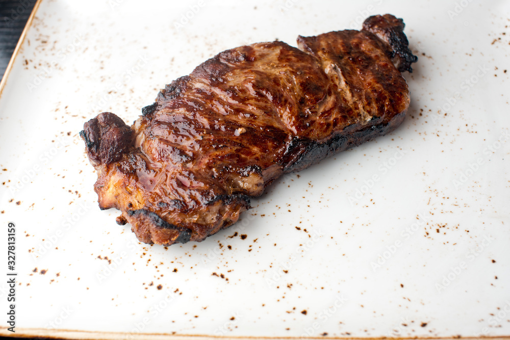 Steak. Grade A, grass fed angus beef. Traditional classic New York ...