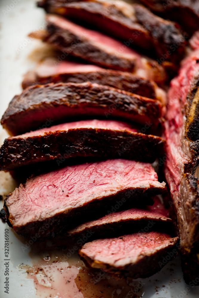 Steak. Grade A, grass fed angus beef. Traditional classic New York ...