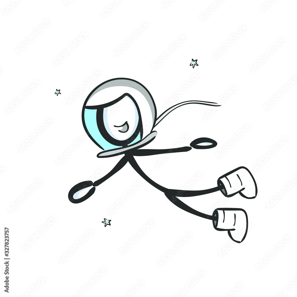 Cosmonaut in open space. astronaut in galaxy. Zero gravity. Hand drawn ...