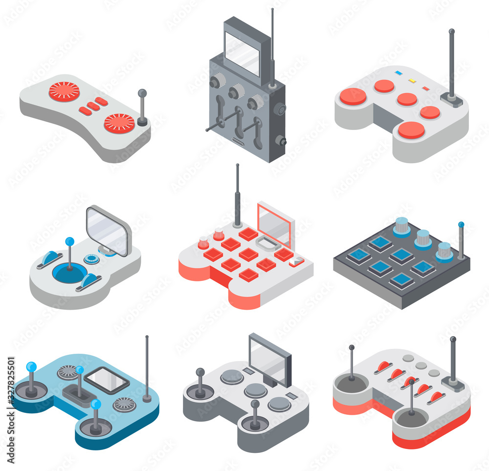 Remote controller set, wireless control, modern device with buttons for ...