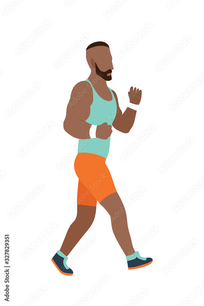 Jpeg illustration of walking fast man in flat design style. Sport. Run ...