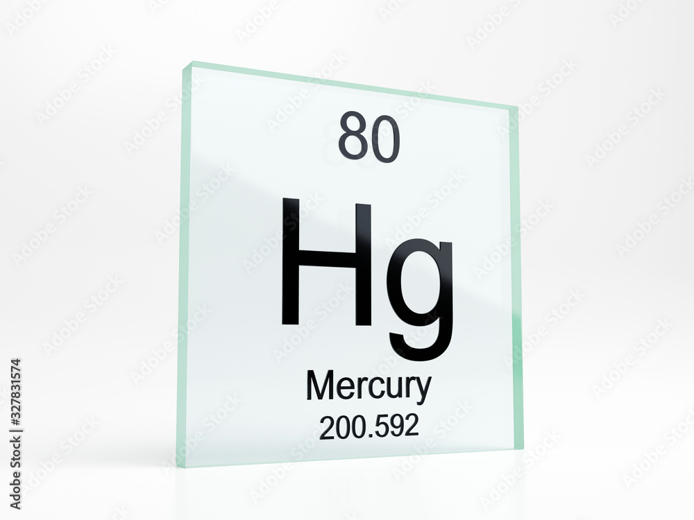 Mercury element symbol from periodic table on glass icon - realistic 3D ...
