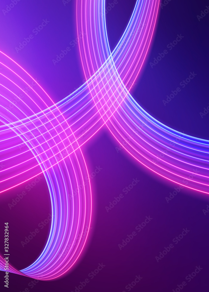 3d render, abstract neon background, pink blue light, glowing wavy ...