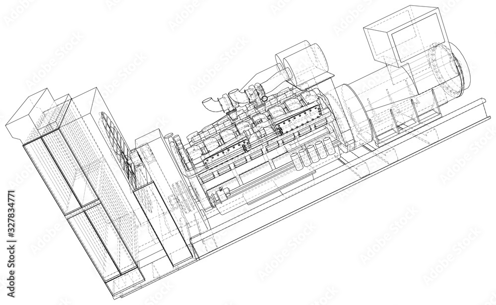 Generator. Diesel and gas industrial electric generator. The layers of ...