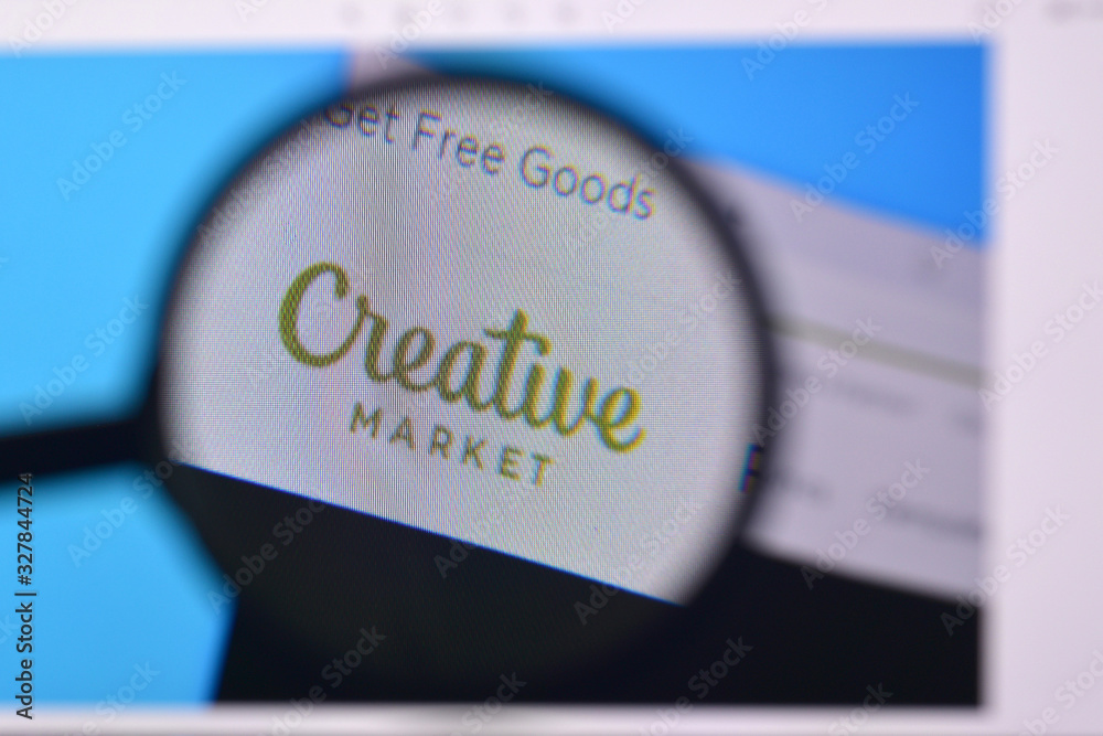 Homepage of creativemarket website on the display of PC, url ...