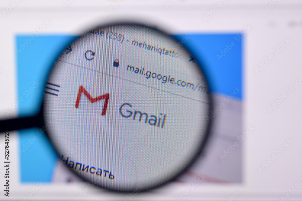 Homepage of google mail website on the display of PC, url - gmail.com ...