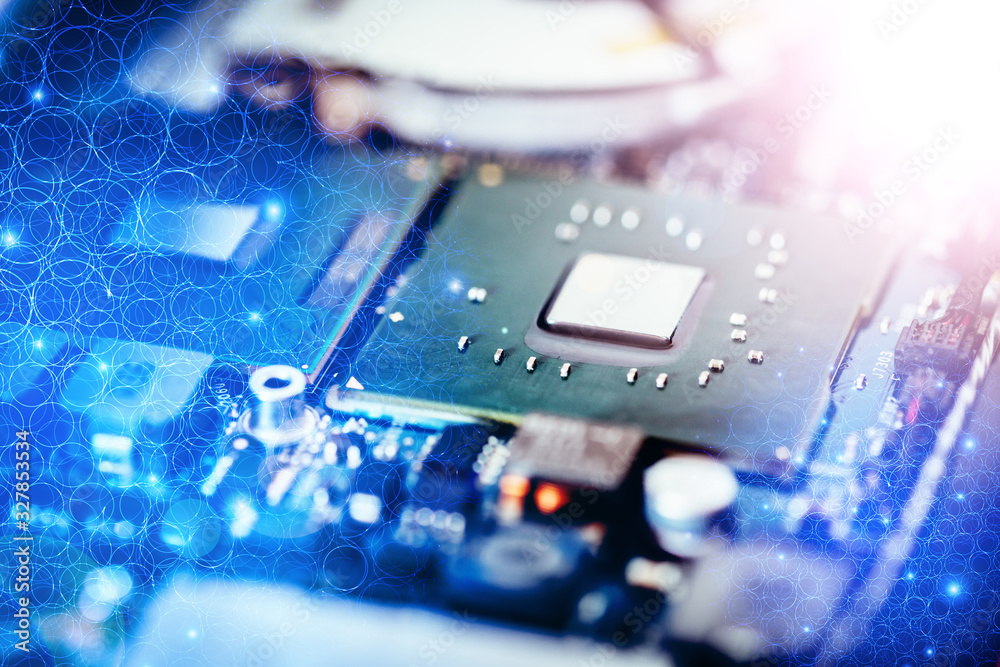 Computer Technology: Close up of a computer chip on a circuit board ...