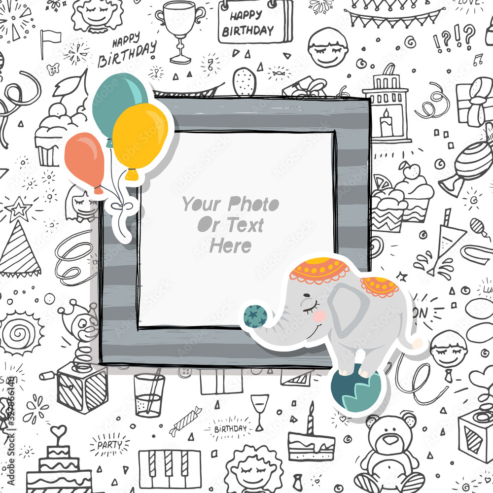 Cartoon Art Styles. Decorative party vector template frame. This photo ...