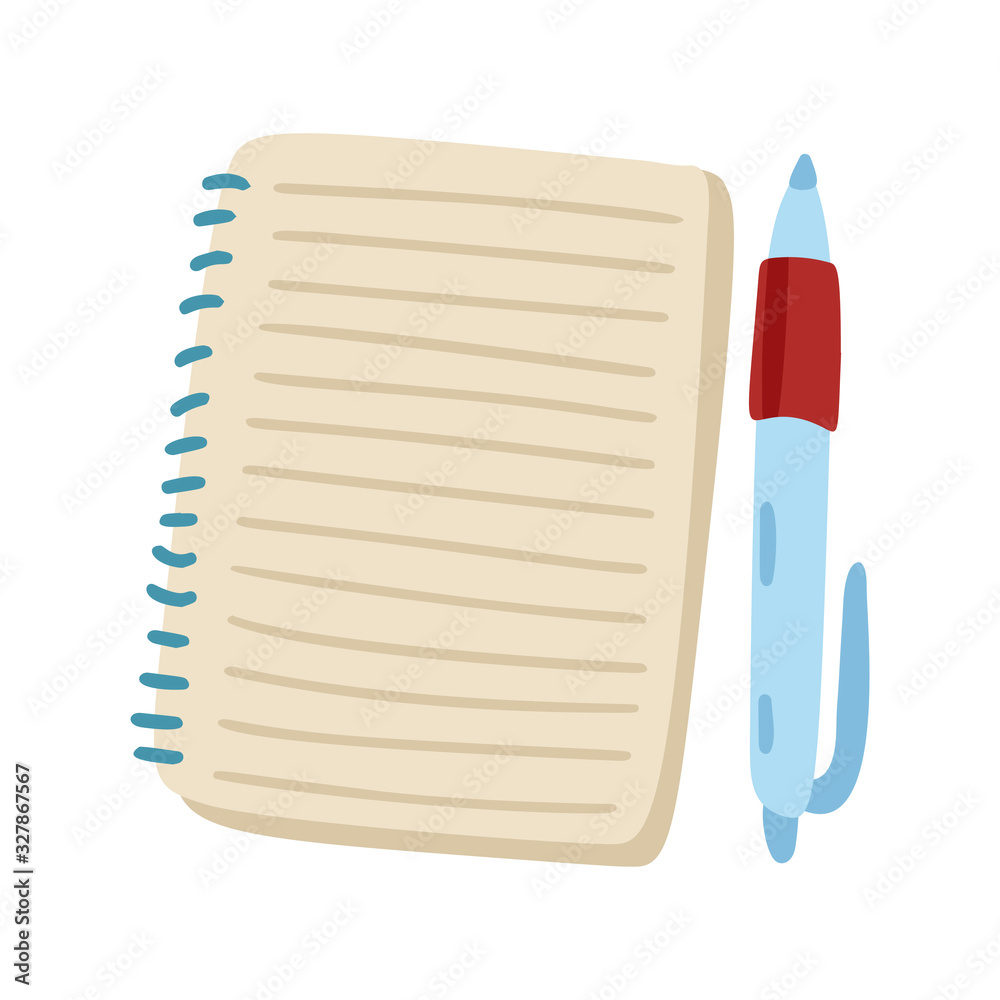 Cartoon notepad and ped. Open sketchbook or diary. Vector illustration ...