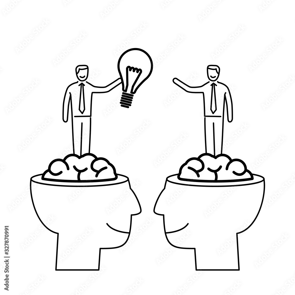 Sharing and exchanging ideas. Vector business illustration of two ...