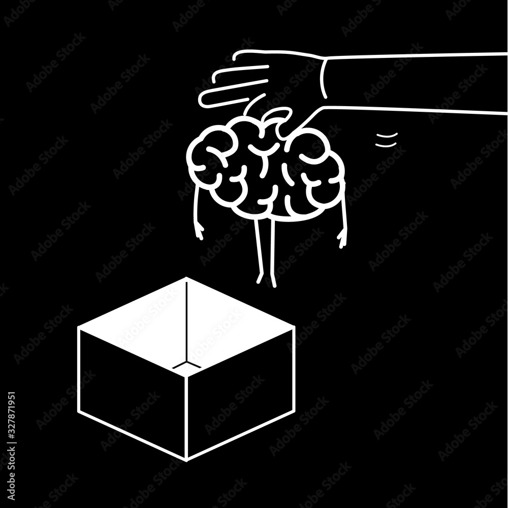 Hand putting brain out of the box. Vector concept illustration of ...