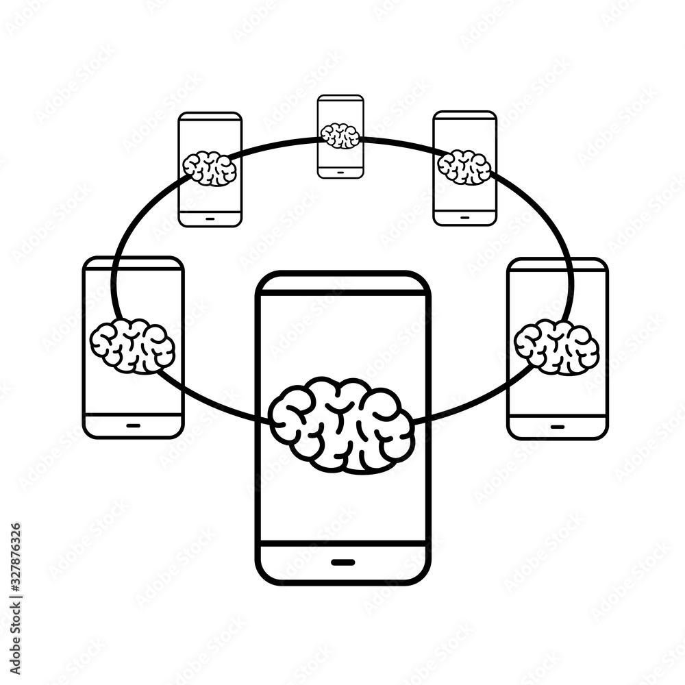 Connected brains. Vector concept illustration of brain network ...