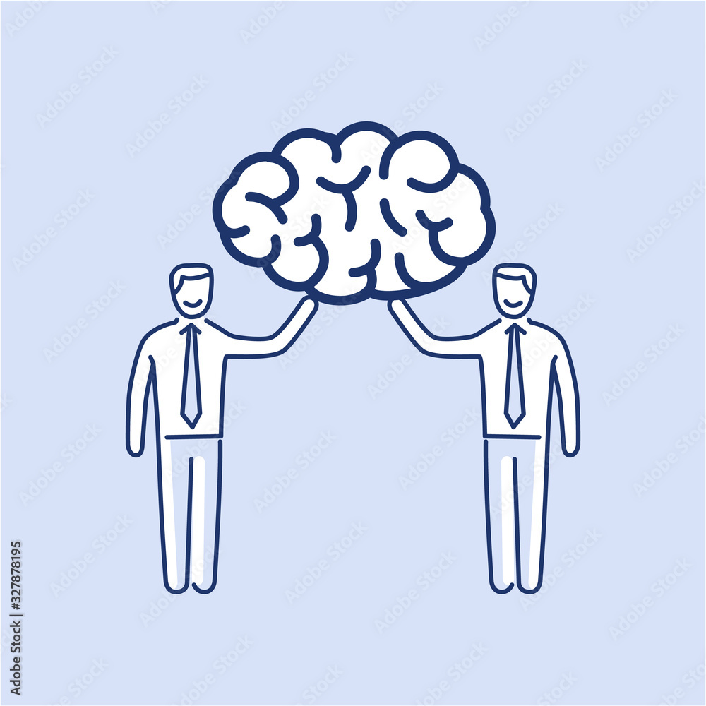 Brain trust. Vector illustration of two businessman's holding human brain | modern flat design ...
