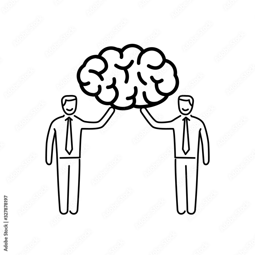 Brain trust. Vector illustration of two businessman's holding human ...
