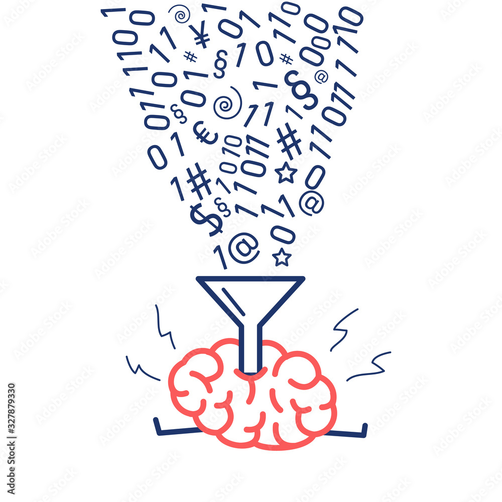 Brain filling informations with funnel. Vector concept illustration of ...