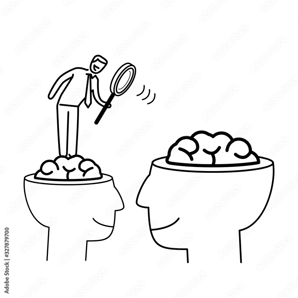 Brain discovering. Vector illustration of businessman searching in ...