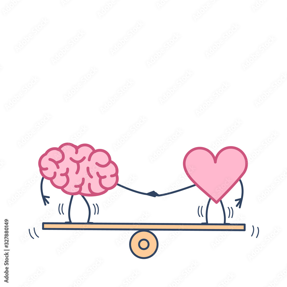 Brain and heart balancing on swing. Vector concept illustration of ...
