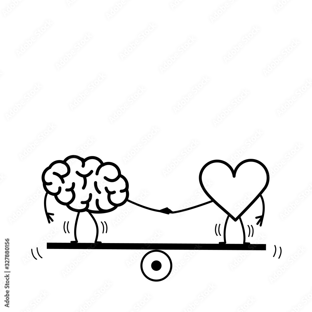 Brain and heart balancing on swing. Vector concept illustration of ...