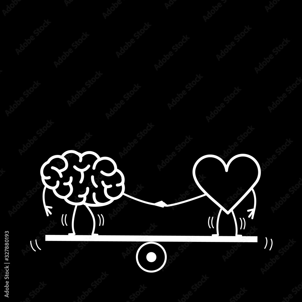Brain and heart balancing on swing. Vector concept illustration of ...