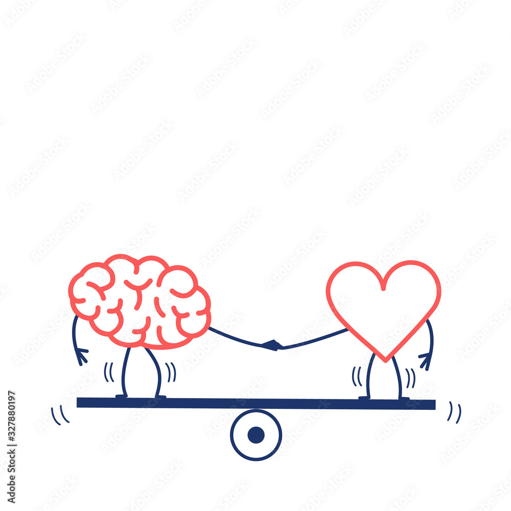 Brain and heart balancing on swing. Vector concept illustration of ...