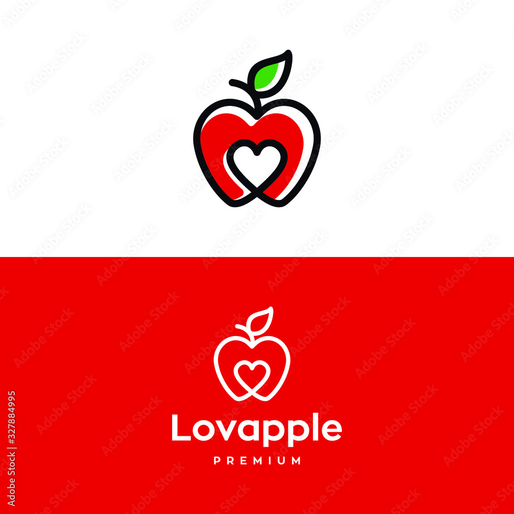 Creative apple logo with love Heart Inside and leaf icon Design Symbol ...