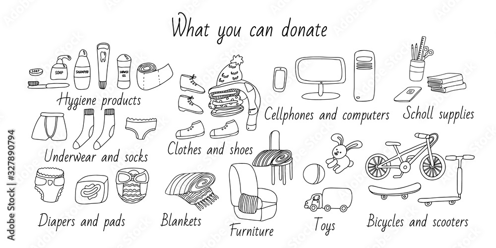 What you can donate. List of items with pictures for charity. There are ...