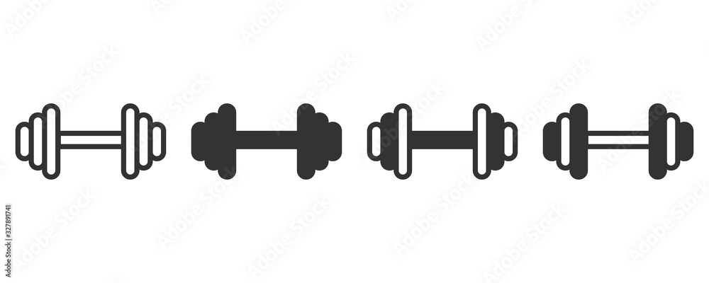 Dumbbell icons in four different versions in a flat design Stock Vector ...