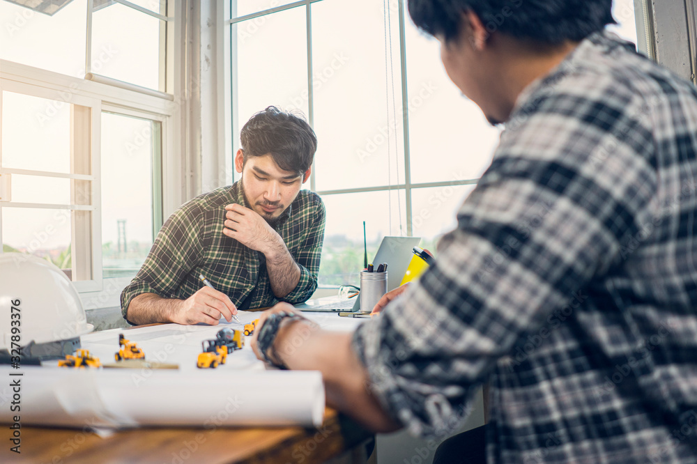 Professional engineer explain to team in meeting room. Engineer foreman ...