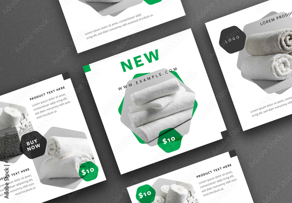 Social Media Post Layout Kit with Hexagon Shapes Stock Template | Adobe ...