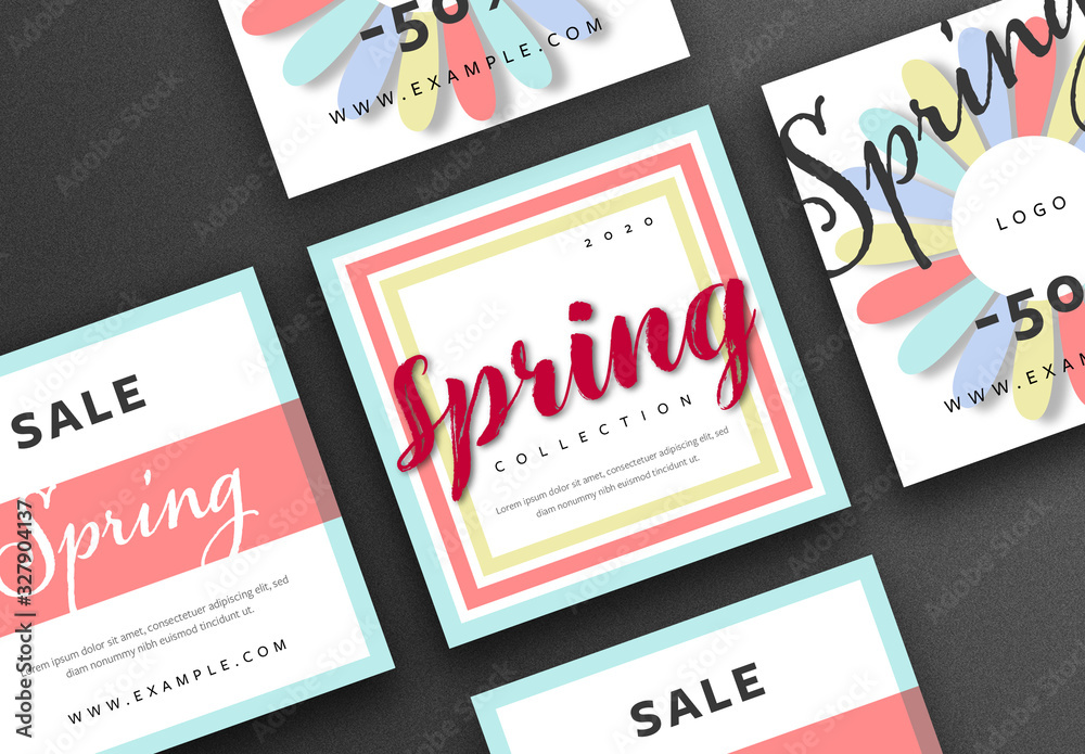 Spring Social Media Layout with Pastel Color Accent Stock Template ...