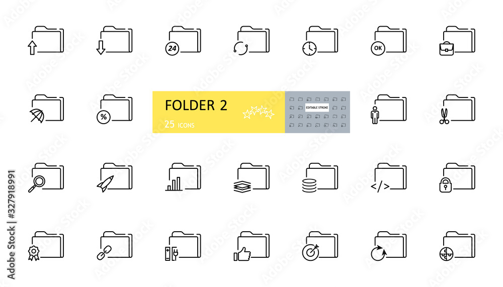 Folders icon. Vector set of 25 icons with editable stroke. Archive ...