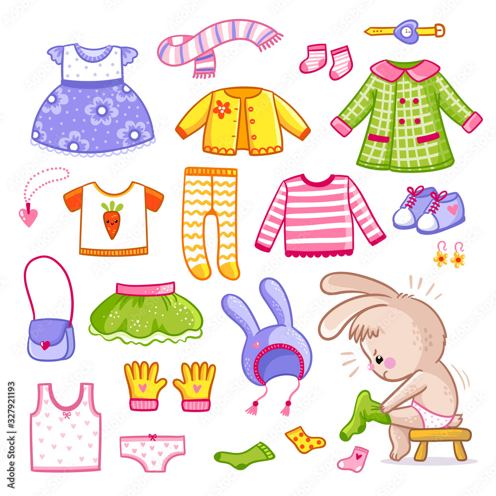 Vector set with clothes in cartoon style. Collection of things for the ...